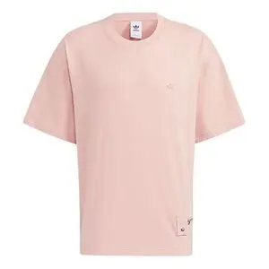 Adidas Originals Zipper Ss Tee Solid Color Sports Round Neck Short Sleeve Pink - Multi-color