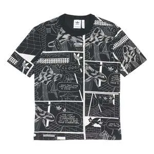 Adidas Originals Graphic Tee Printing Sports Round Neck Short Sleeve - Black