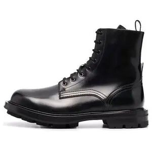 Alexander McQueen Polished Leather Lace-up Combat Boots
