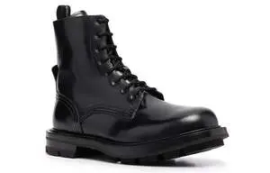 Alexander McQueen Polished Leather Lace-up Combat Boots