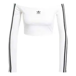 Adidas Adicolor Off Shoulder Long Sleeve Cropped Top - White/black