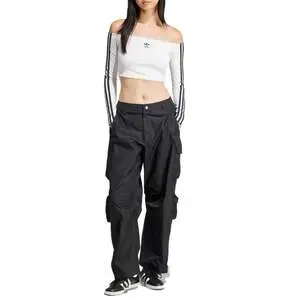 Adidas Adicolor Off Shoulder Long Sleeve Cropped Top - White/black