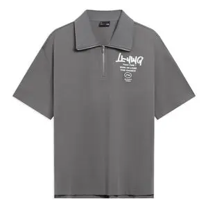 LI-NING Logo Polo Shirt 'grey - Grey/white