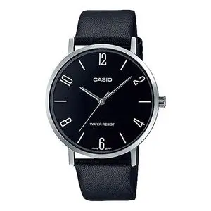 Casio Analog Leather Watch - Black