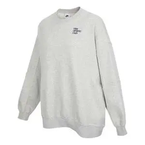 Nike Logo Alphabet Embroidered Fleece Pullover Hoodie - Grey