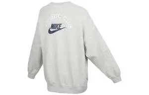Nike Logo Alphabet Embroidered Fleece Pullover Hoodie - Grey