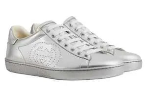 Gucci Ace Metallic Leather Sneakers - Metallic Silver