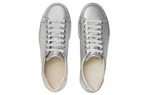 Gucci Ace Metallic Leather Sneakers - Metallic Silver