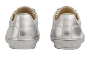 Gucci Ace Metallic Leather Sneakers - Metallic Silver