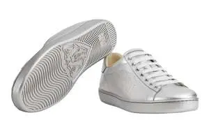 Gucci Ace Metallic Leather Sneakers - Metallic Silver