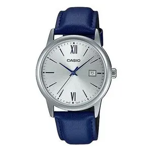 Casio Analog Quartz Watch With Leather Strap - Silver