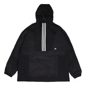 Adidas Half-zipped Hooded Windproof Sports Woven Jacket - Black