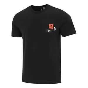 Adidas Solid Color Logo Pocket Athleisure Casual Sports Round Neck Short Sleeve Black T-shirt - Default Color