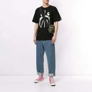 A BATHING APE Half Zip Shark Face T-shirt - Black