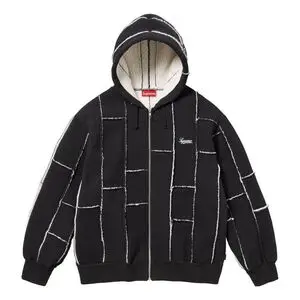 Supreme Faux Shearling Zip Up Hooded Sweatshirt 'black White - Black/white