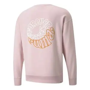 PUMA Downtown Logo Printing Sports Round Neck Pullover - Pinkred
