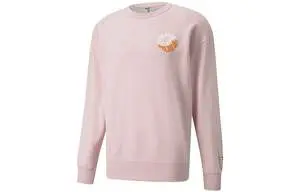 PUMA Downtown Logo Printing Sports Round Neck Pullover - Pinkred