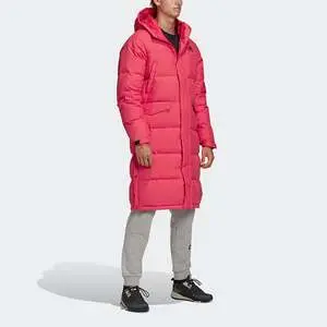 Adidas Long Hooded Down Jacket - Light Red