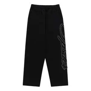 SP5DER Rhinestone Script Wide Leg Sweatpant - Black