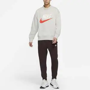 Nike Trend Capsule Series Logo Embroidered Sports Round Neck Pullover - Light Grey