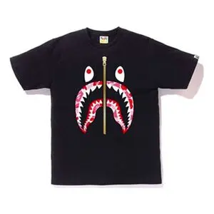 A BATHING APE Half Zip Shark Face Graphic T-shirt - Black