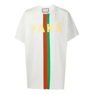 Gucci Fake/not" Alphabet Print T-shirt - White