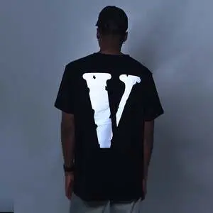VLONE 3m Reflective Large Logo Short Sleeve Couple Style Black Gray