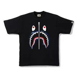 A BATHING APE Half Zip Shark Face Tee - Black