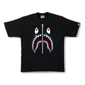 A BATHING APE Half Zip Shark Face Tee - Black
