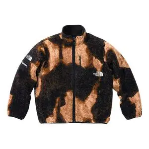 Supreme X The North Face Bleached Denim Print Fleece Jacket - Beige/black