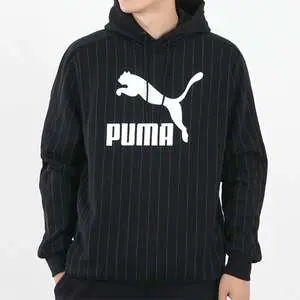 PUMA Pinstripe Logo Pullover Hoodie - Black/white