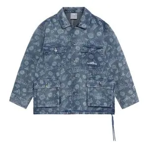 LI-NING Skateboard Series Full Print Denim Jacket - Blue/white