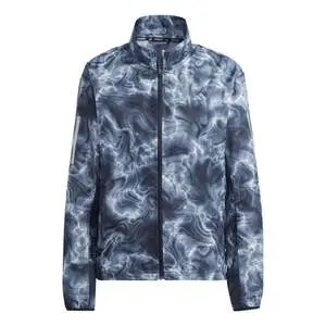 Adidas Own The Run Allover Print Hooded Running Windbreaker Jacket - Blue/white