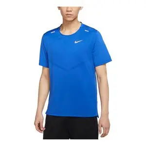 Nike Dri-fit Rise 365 Running Breathable Quick Dry Casual Sports Short Sleeve T-shirt - Blue