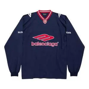 Balenciaga Long Sleeve V-neck T-shirt - Dark Navy/red
