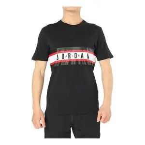 JORDAN Splicing Alphabet Logo Printing Casual Short Sleeve Black T-shirt - Multi-color