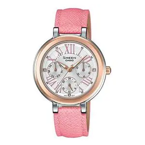 Casio Sheen Analog Watch With Leather Strap - Dark Pink