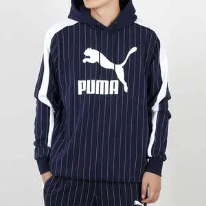 PUMA Pinstripe Hooded Pullover Fleece