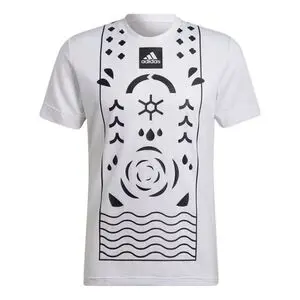 Adidas Geometry Pattern Logo Printing Round Neck Short Sleeve White - Multi-color