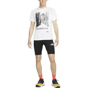 Nike Landscape Alphabet Printing Round Neck Pullover Straight Short Sleeve White T-shirt - Multi-color