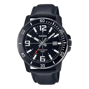 Casio Analog Watch With Leather Strap - Black