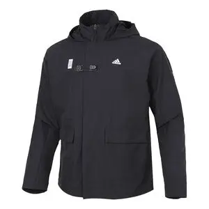 Adidas Hooded Jacket With Drawstring And Logo Detail - Black