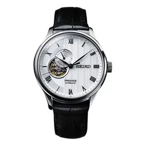 SEIKO Presage Automatic Watch With White Dial And Leather Strap - Silver