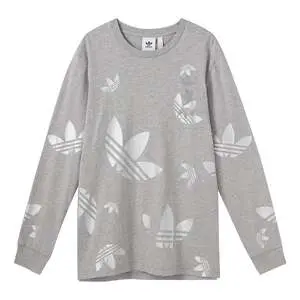 Adidas Trefoil Print Long Sleeve Pullover - Gray