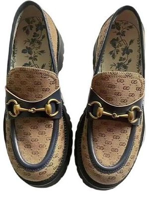 Gucci Gg Horsebit Loafers - Beige/brown