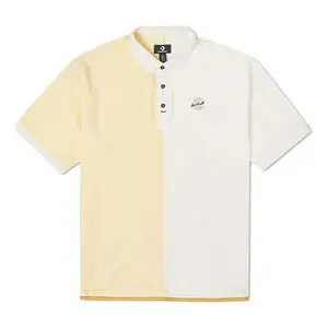 CONVERSE Splicing Colorblock Lapel Short Sleeve Cream Yellow Polo Shirt - Creamyellow