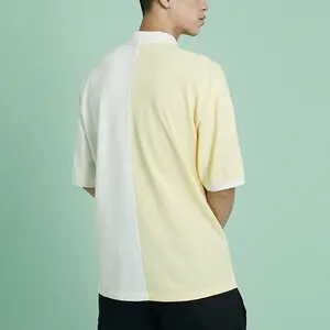 CONVERSE Splicing Colorblock Lapel Short Sleeve Cream Yellow Polo Shirt - Creamyellow