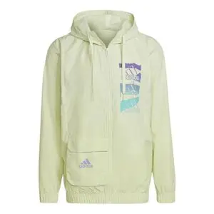 Adidas Alphabet Logo Long Sleeves Hooded Windbreaker Jacket Green - Multi-color