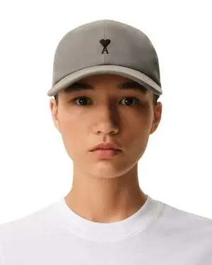 AMI Paris Baseball Cap With Embroidered Heart Logo - Grey
