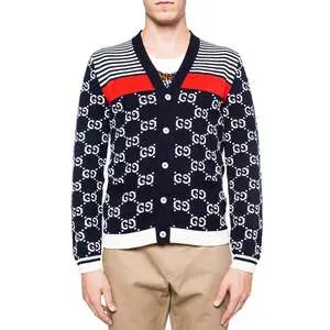 Gucci Wool Knitted Cardigan With Full Logo Stitching